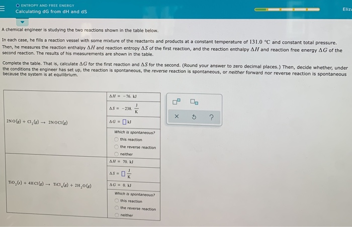 Solved - O ENTROPY AND FREE ENERGY Calculating dg from dH | Chegg.com