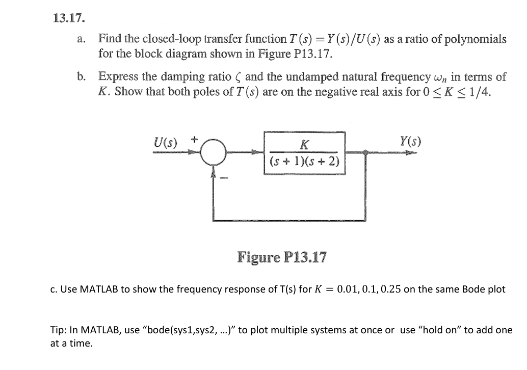 Solved 13.17.a. ﻿Find the closed-loop transfer function | Chegg.com