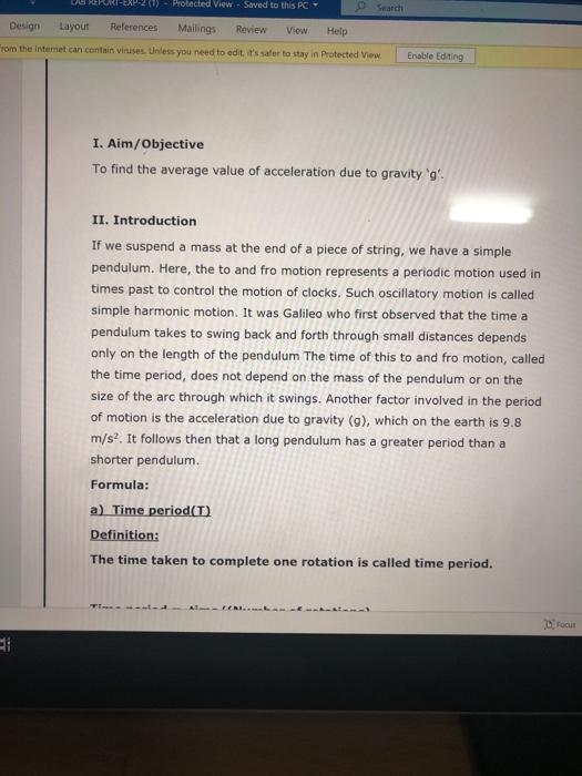 Solved -EXP-21) Protected ViewSaved to this PC Design Layout | Chegg.com