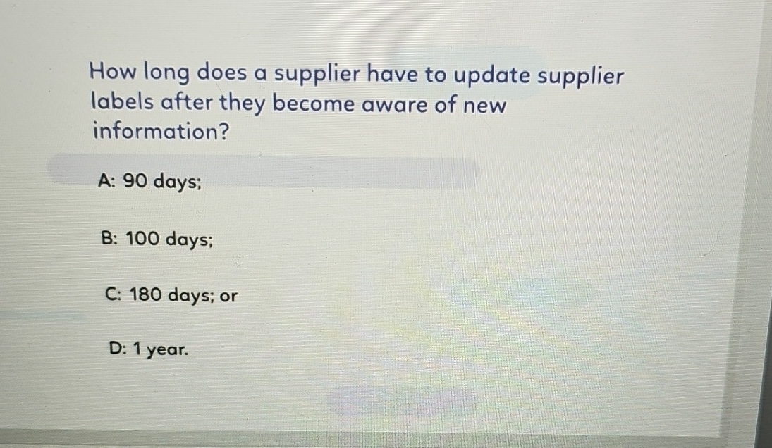 Solved How long does a supplier have to update supplier | Chegg.com
