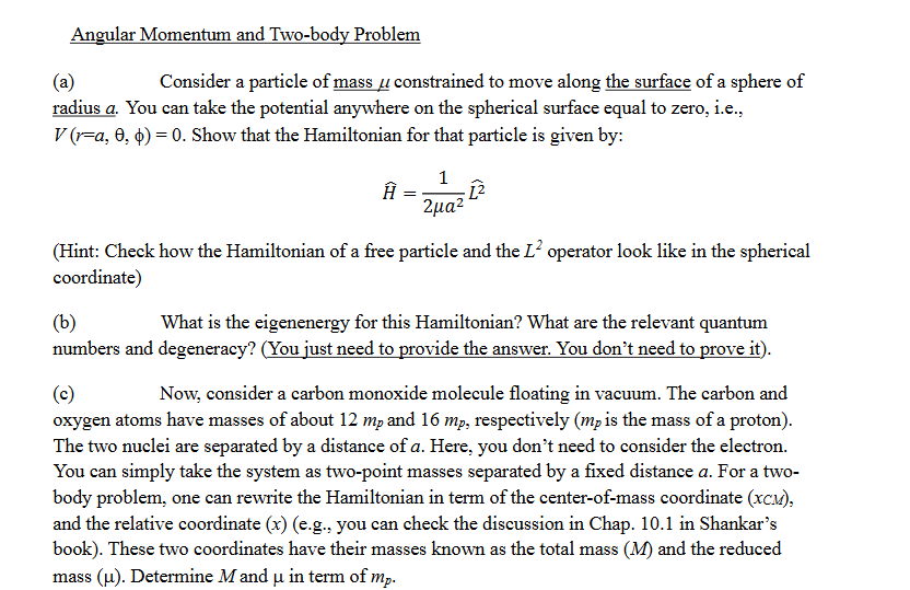 Solved Angular Momentum and Two-body Problem(a) ﻿Consider a | Chegg.com