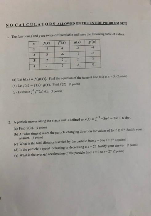 Solved No Calculators Allowed On The Entire Problem Set 1 4435