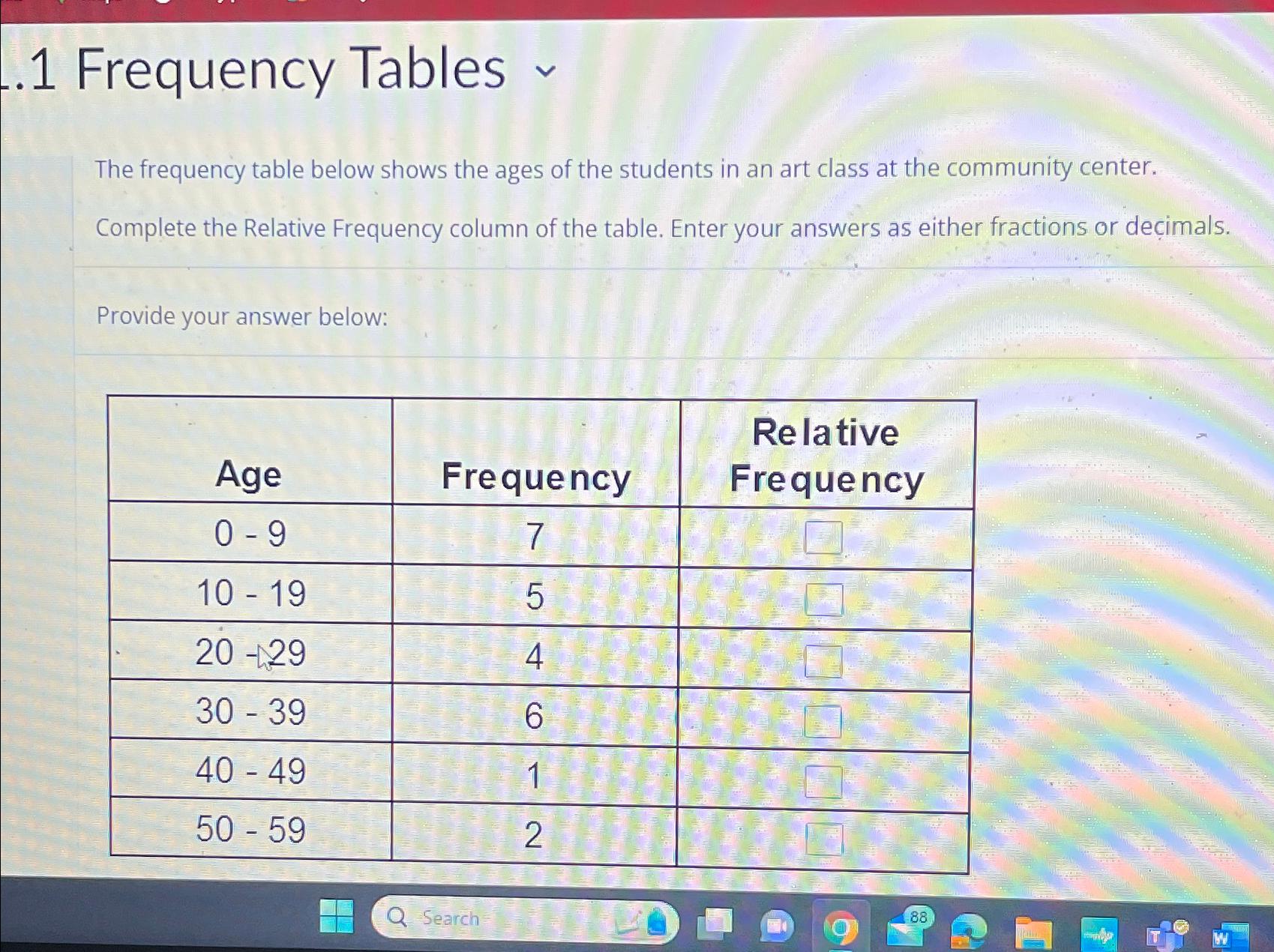 Solved .1 ﻿Frequency TablesThe frequency table below shows | Chegg.com