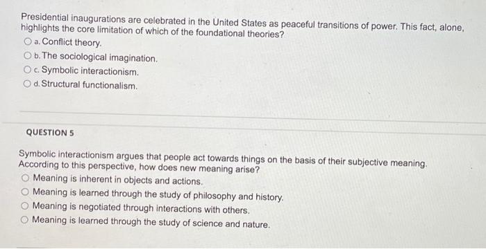 Solved Presidential inaugurations are celebrated in the | Chegg.com