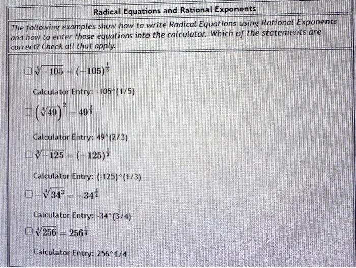 Solved Radical Equations and Rational Exponents The | Chegg.com