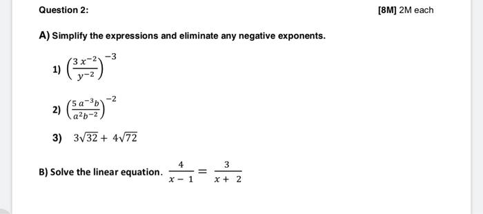 Solved Question 2: [8M] 2M each A) Simplify the expressions | Chegg.com