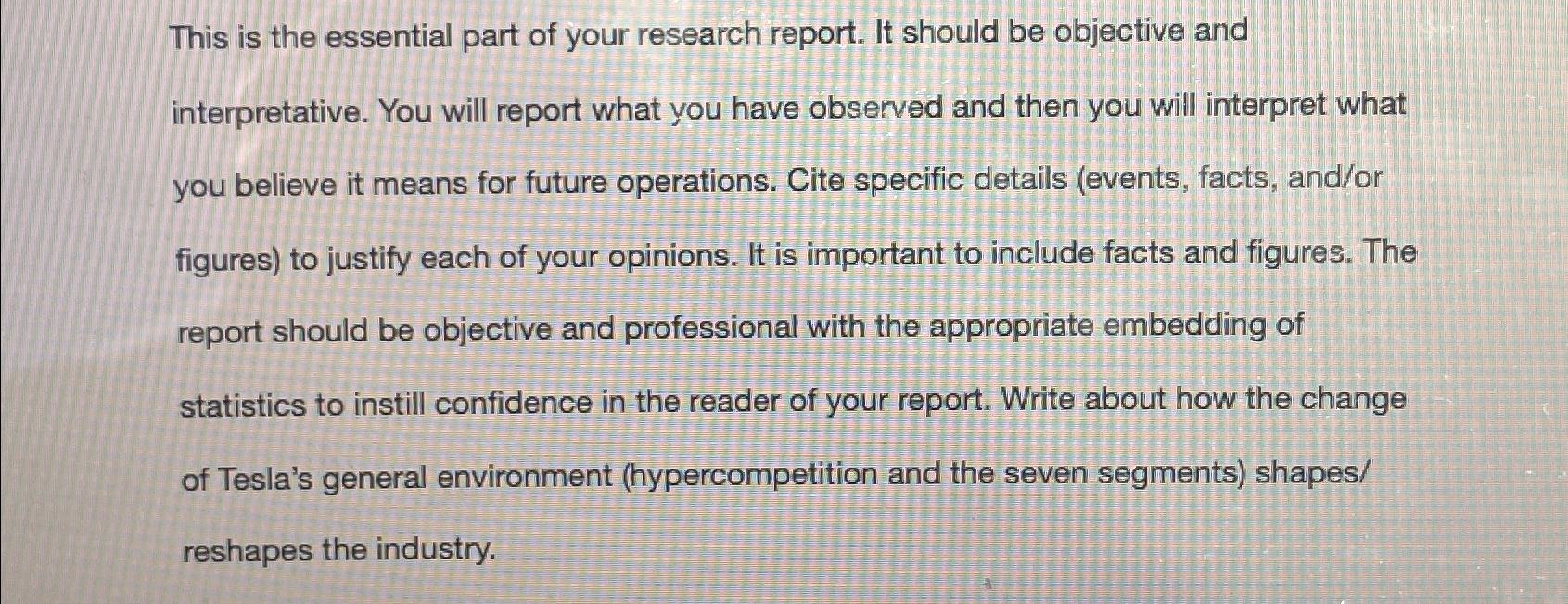 Solved This is the essential part of your research report. | Chegg.com