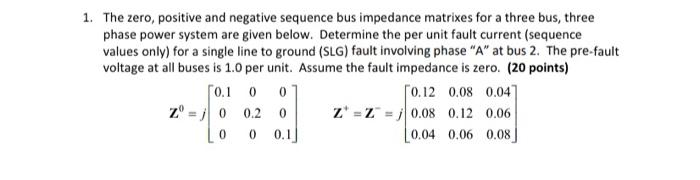 Solved 1. The zero, positive and negative sequence bus | Chegg.com