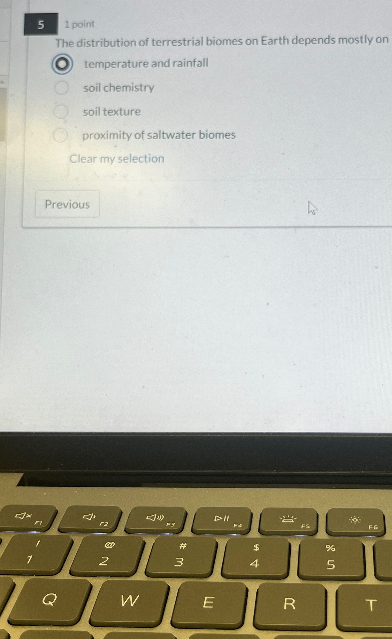 Solved 51 ﻿pointThe distribution of terrestrial biomes on | Chegg.com