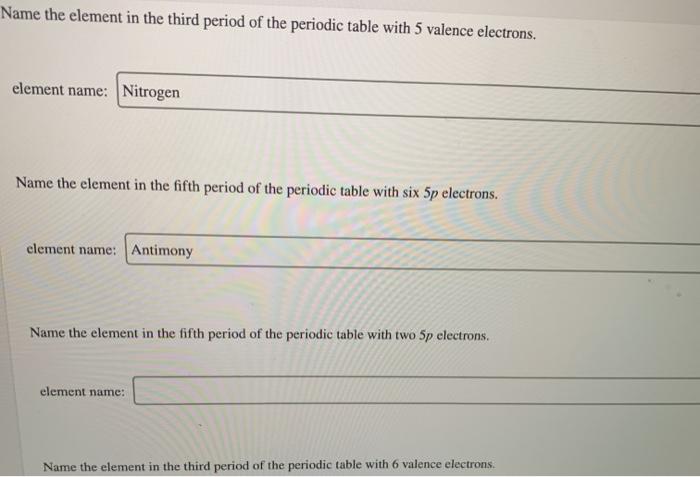 Solved Name the element in the third period of the periodic | Chegg.com