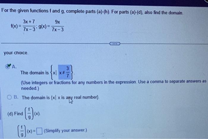 Solved or the given functions f and g, complete parts | Chegg.com