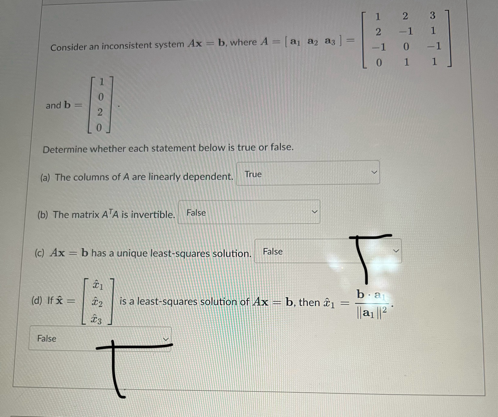 Solved Consider an inconsistent system Ax=b, ﻿where | Chegg.com