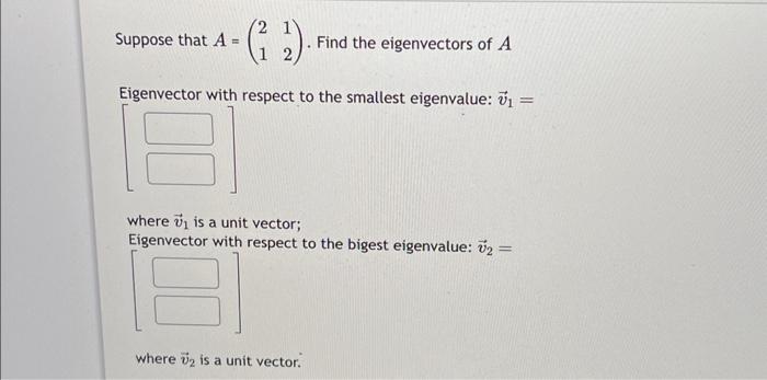 Solved Suppose that A=(2112). Find the eigenvectors of A | Chegg.com
