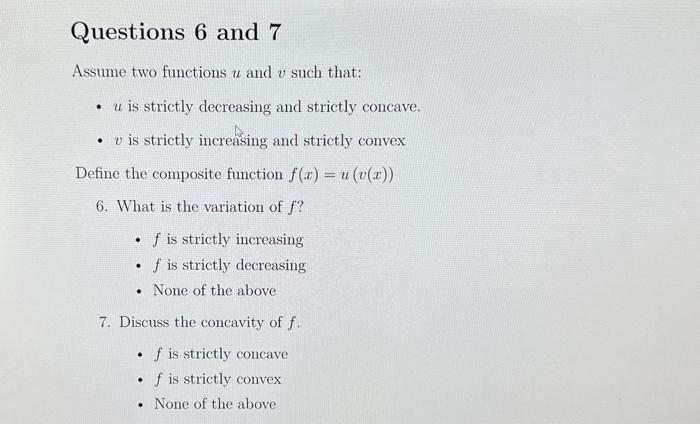 Solved Questions 6 and 7 Assume two functions u and v such | Chegg.com