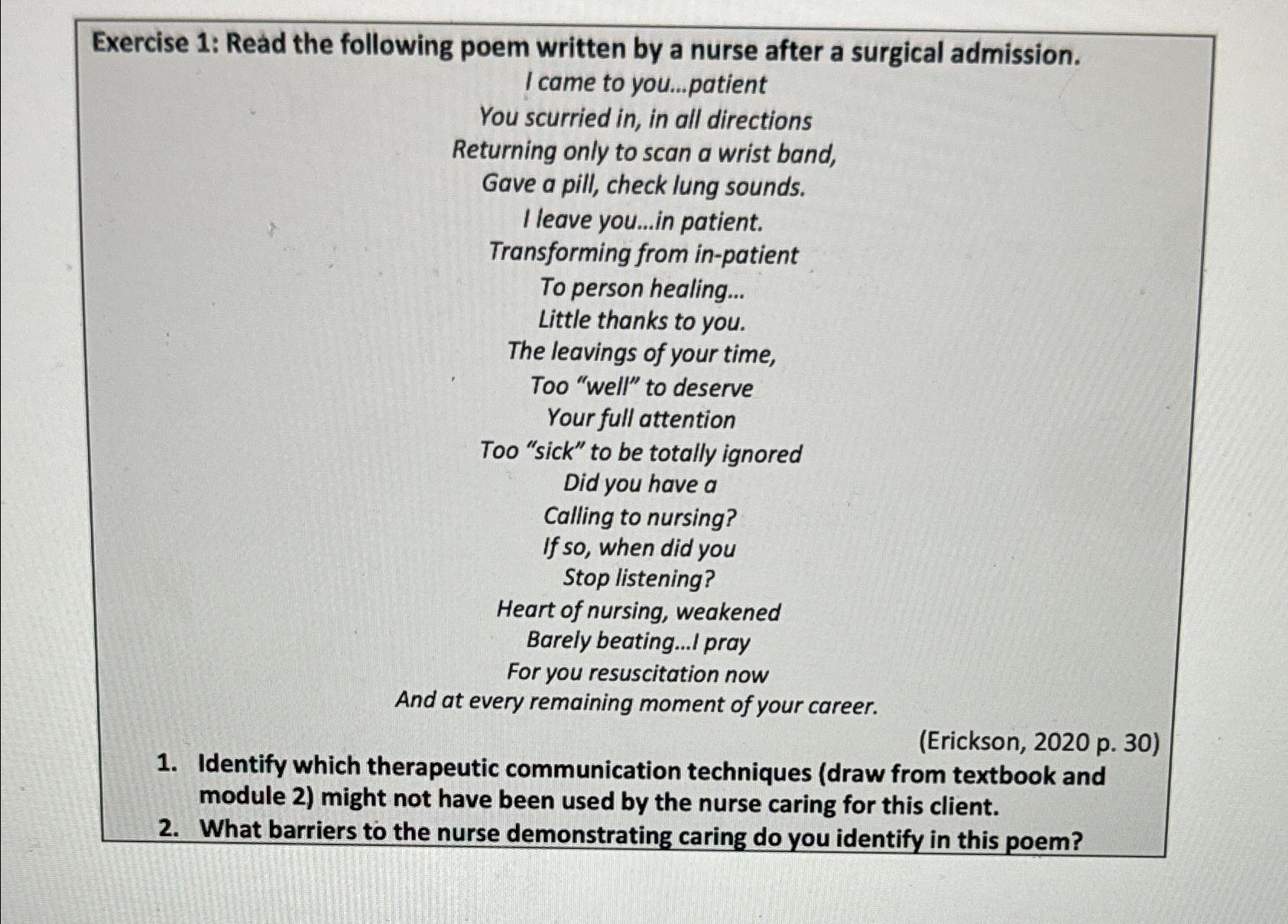 Solved Exercise 1: Read the following poem written by a | Chegg.com