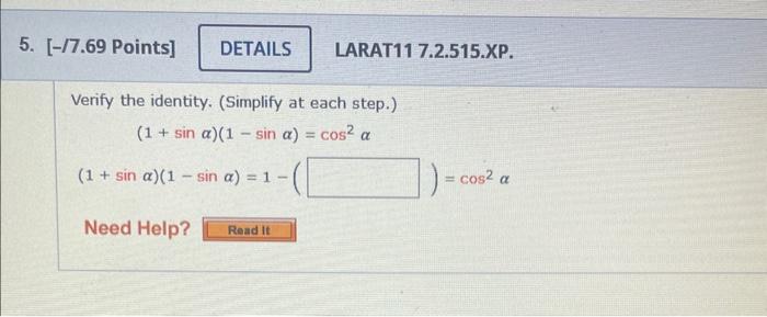 Solved Verify the identity. (Simplify at each step.) | Chegg.com
