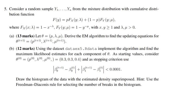 Solved 5. Consider a random sample Y1,…,Yn from the mixture | Chegg.com
