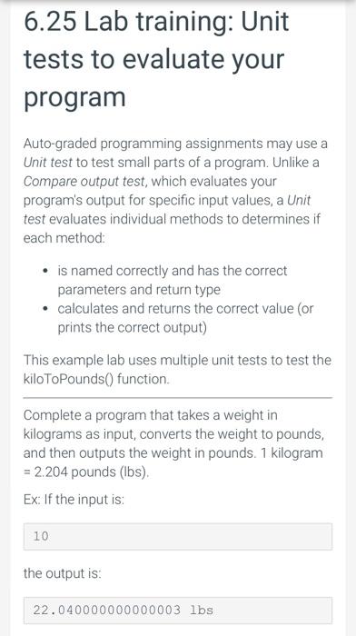 Solved 6.25 Lab training: Unit tests to evaluate your | Chegg.com