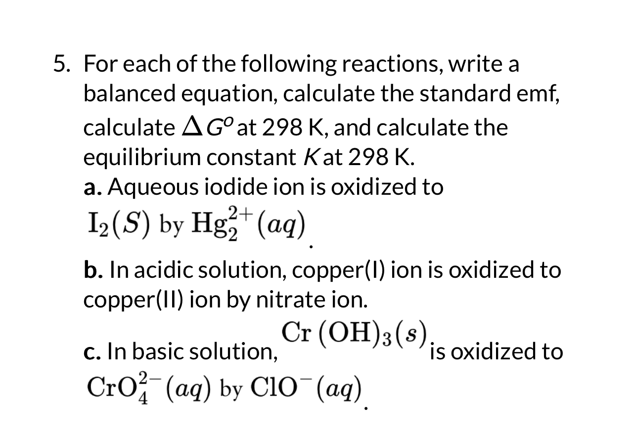 Solved For each of the following reactions, write a balanced | Chegg.com