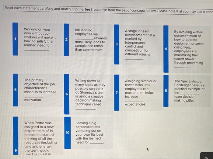 Solved Read each statement carefully and match it to the | Chegg.com