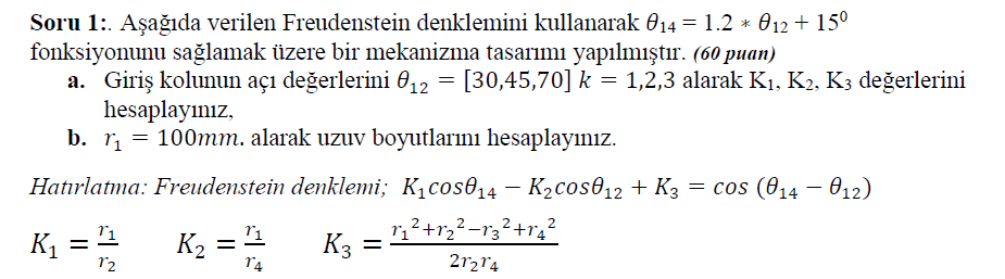 Solved Soru 1: Aşağıda verilen Freudenstein denklemini | Chegg.com