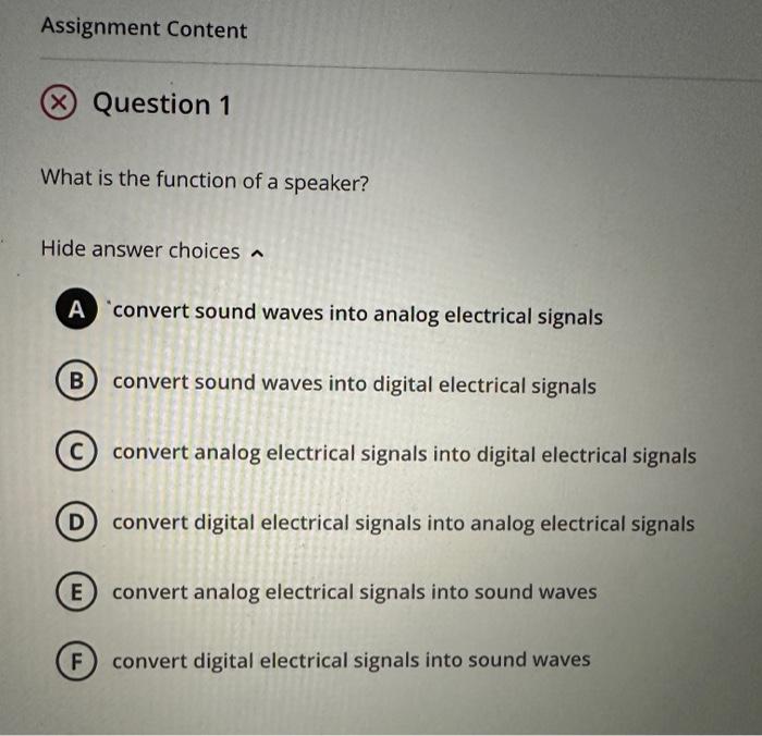 Solved Assignment Content Question 1 What is the function of | Chegg.com