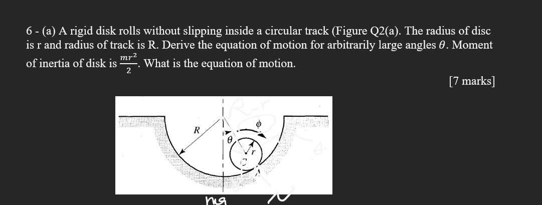 Solved 6 - (a) ﻿A rigid disk rolls without slipping inside a | Chegg.com