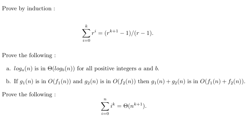 Solved 1) ﻿Prove by Induction ﻿prove the rest | Chegg.com