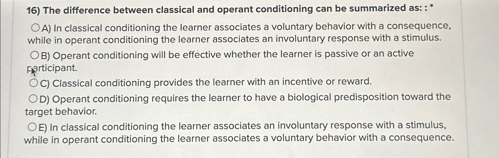 Solved The difference between classical and operant | Chegg.com
