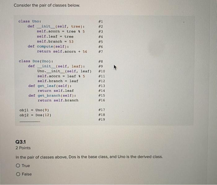 Solved Consider the pair of classes below. Q3.1 2 Points In | Chegg.com
