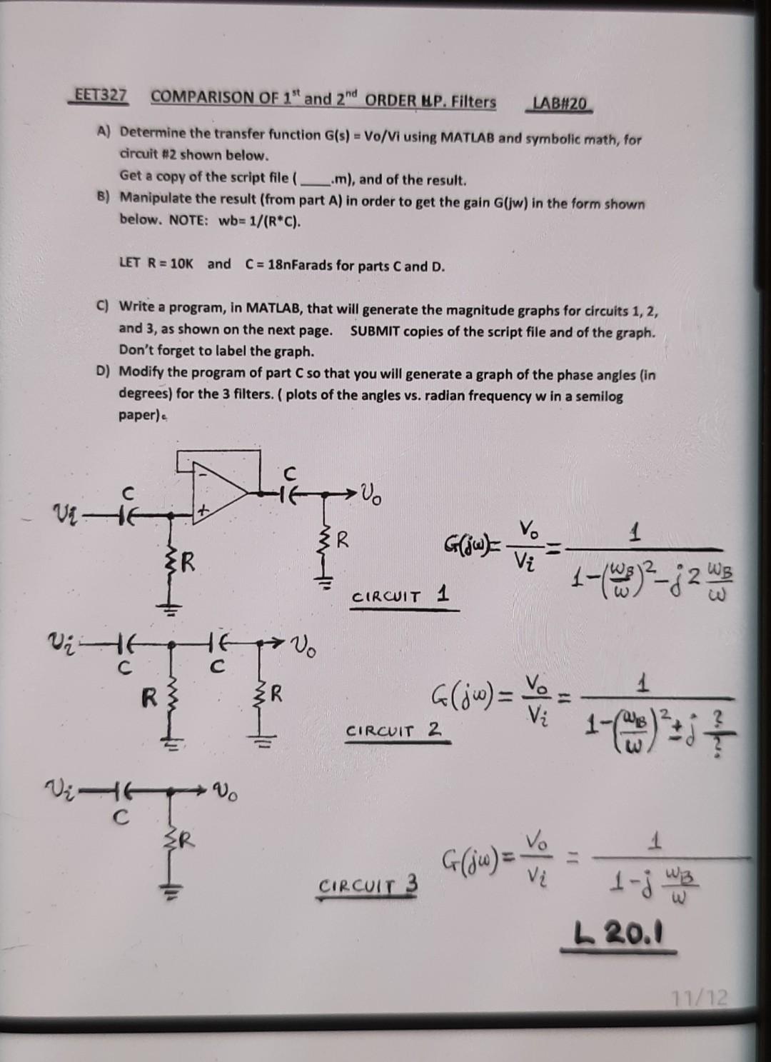 Solved EET327 COMPARISON OF 1" and 2nd ORDER HP. Filters | Chegg.com