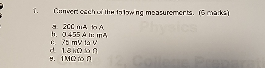 Solved Convert each of the following measurements. (5 | Chegg.com