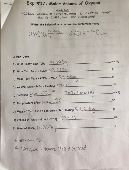 Solved C) mass of KClF) Net voulhne of O2 gas produced 3a) | Chegg.com