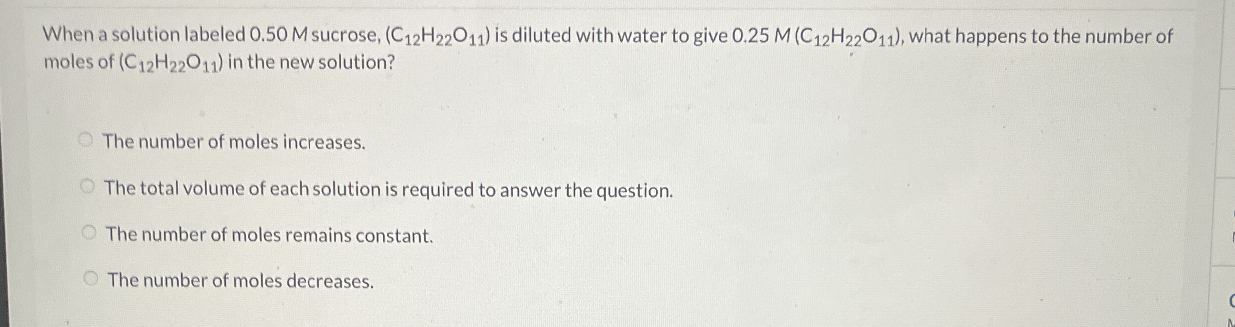 Solved When a solution labeled 0.50 ﻿M sucrose, (C12H22O11) | Chegg.com