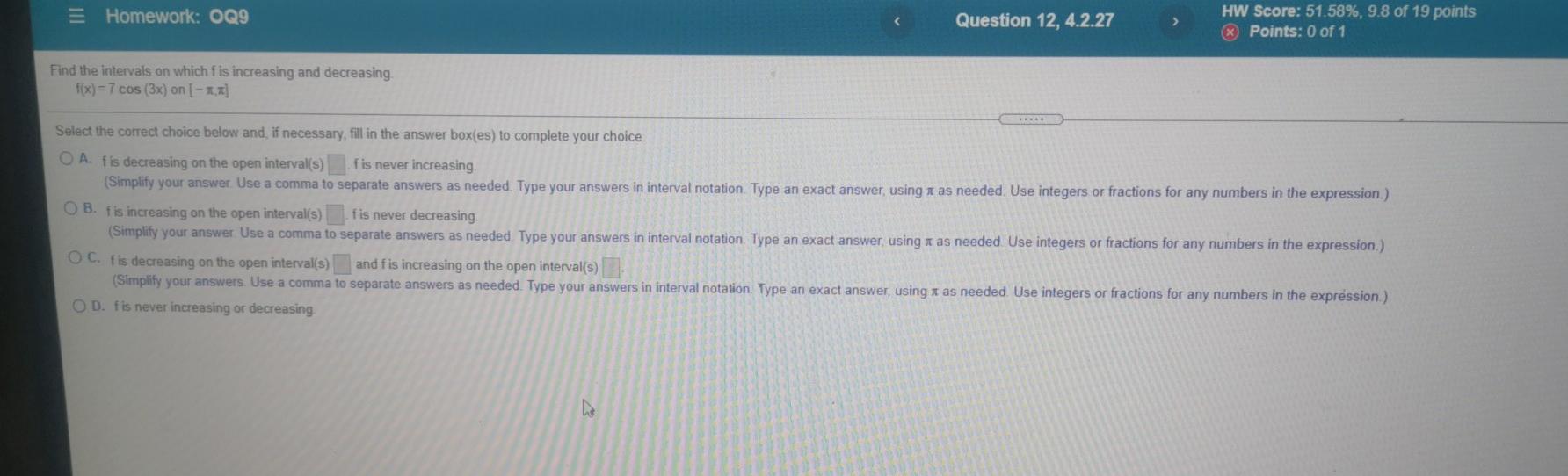 Solved Homework: OQ9 Question 12, 4.2.27 HW Score: 51.58%, | Chegg.com Solved Homework: OQ9 Question 12, 4.2.27 HW Score: 51.58%, | Chegg.com