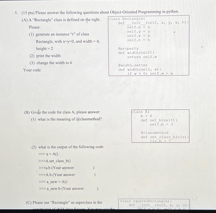 Solved (A) A "Rectangle" class is defined on the right. | Chegg.com
