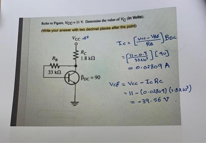 Solved Refer to Figure, VCC=11 V. Determine the value of VC | Chegg.com