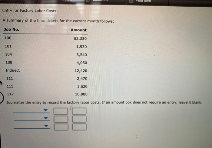 Solved Print Nem Entry for Factory Labor Costs A summary of | Chegg.com