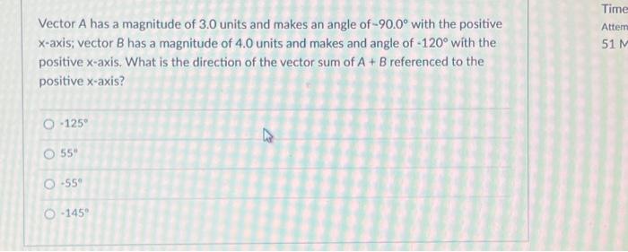 Solved Vector A has a magnitude of 3.0 units and makes an | Chegg.com