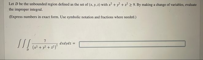 Solved Let D ﻿be the unbounded region defined as the set of | Chegg.com