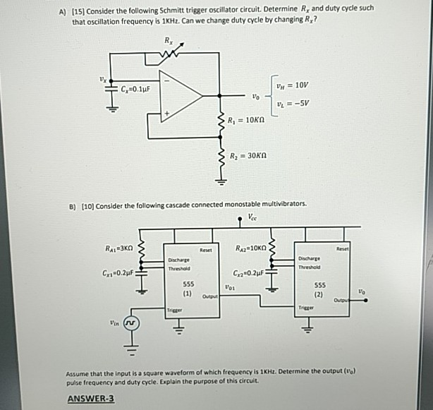 Solved A) (15) Consider the following Schmitt trigger | Chegg.com