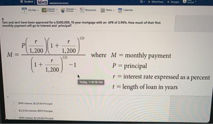 Solved Student MHS My Day Class GOS Resources New Calendar | Chegg.com