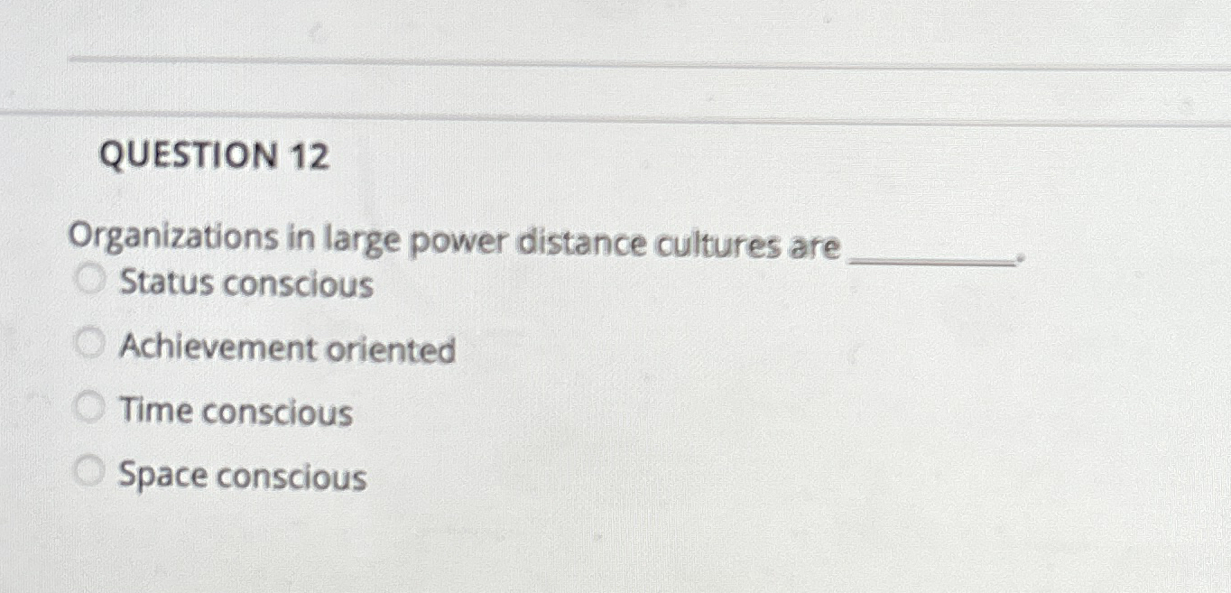 Solved QUESTION 12Organizations in large power distance | Chegg.com