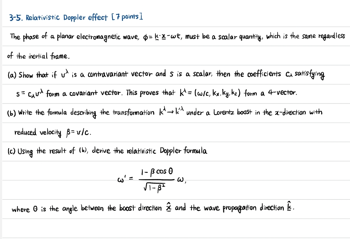 Solved 3-5. ﻿Relativistic Doppler effect [7 ﻿points]The | Chegg.com