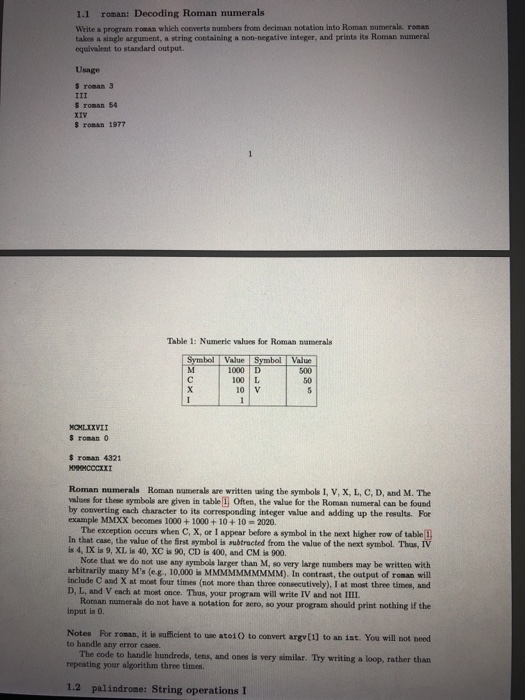 Solved 1.1 roman: Decoding Roman numerals Write a program s | Chegg.com