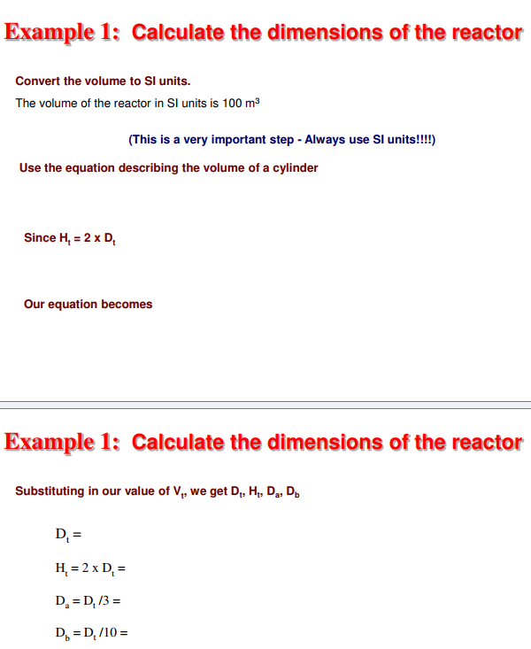 Solved Example 1: Calculate the dimensions of the | Chegg.com