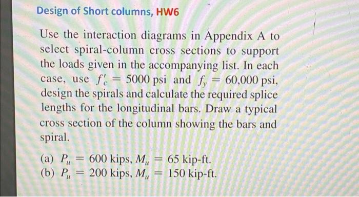 Solved Design of Short columns, HW6 Use the interaction | Chegg.com