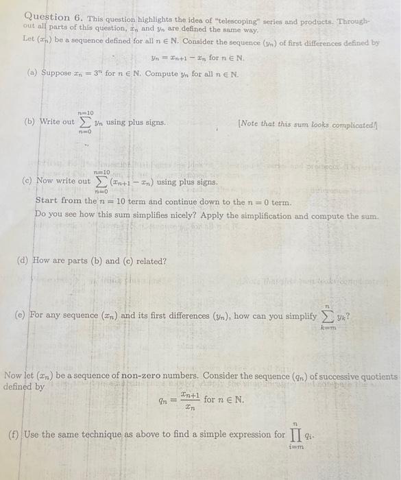 Solved Question 6. This question highlights the idea of | Chegg.com