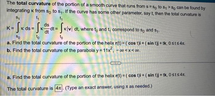 Solved The total curvature of the portion of a smooth curve | Chegg.com