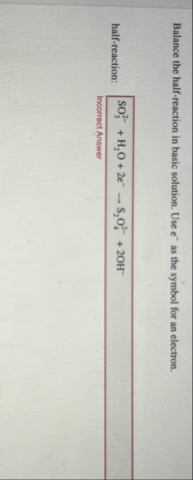 Solved Balance the half-reaction in basic solution. Use e-as | Chegg.com